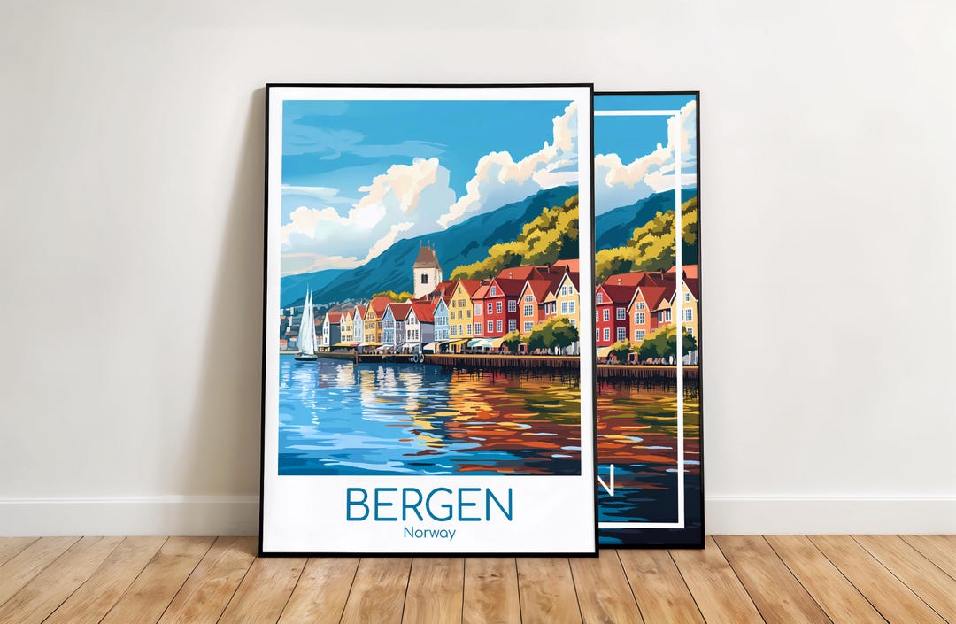 Bergen Poster - Colorful Wooden Houses on This Bergen Travel Poster ...