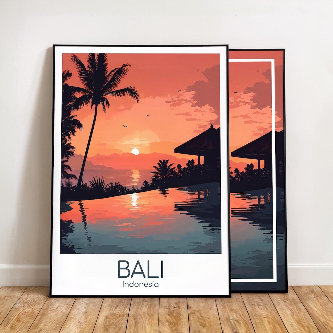 Bali Travel Poster Sunset Bali Print Wall Art Indonesia Vintage Poster ...