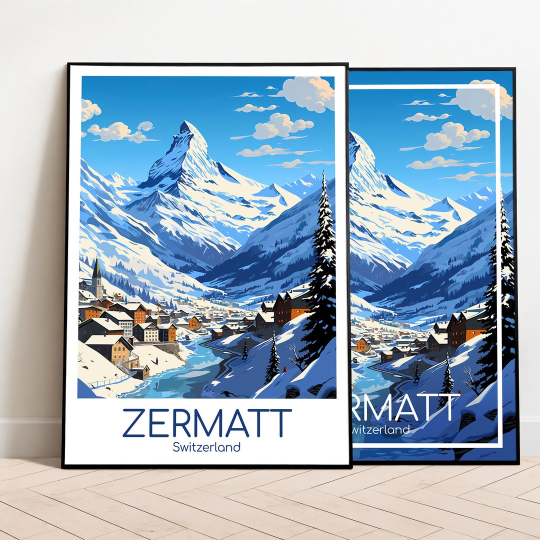 Zermatt Travel Poster Zermatt Poster Wall Art Switzerland Vintage ...