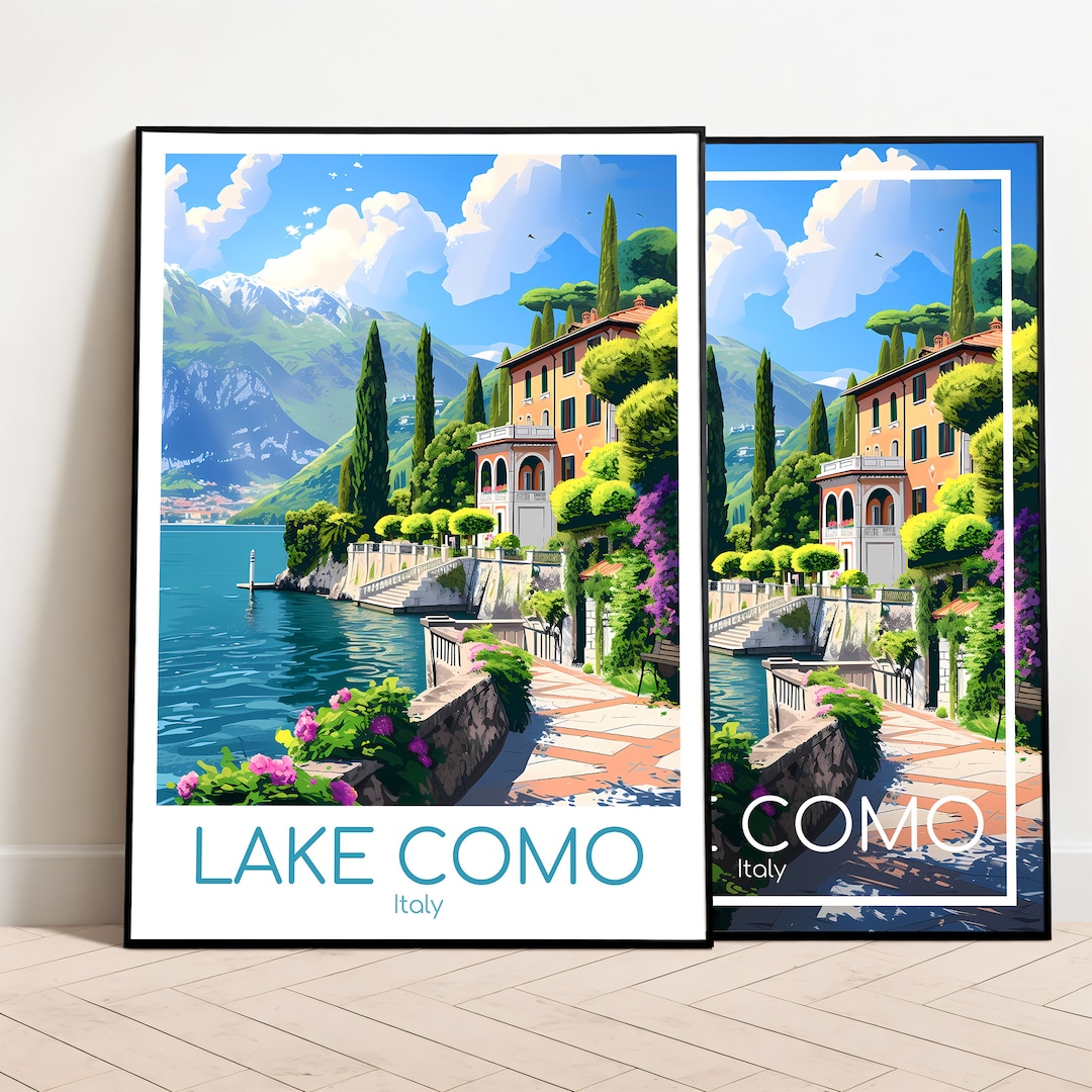 Lake Como Travel Poster Lake Como Poster Wall Art Italy Vintage Poster ...