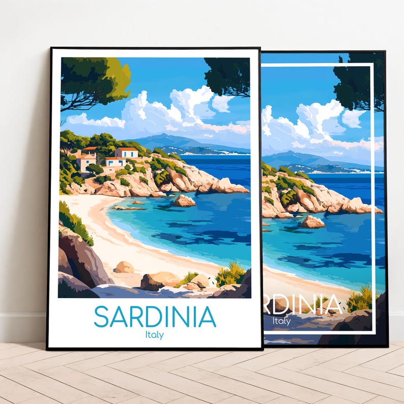 Sardinia Poster Wall Art Sardinia Travel Poster Italy Vintage Poster ...