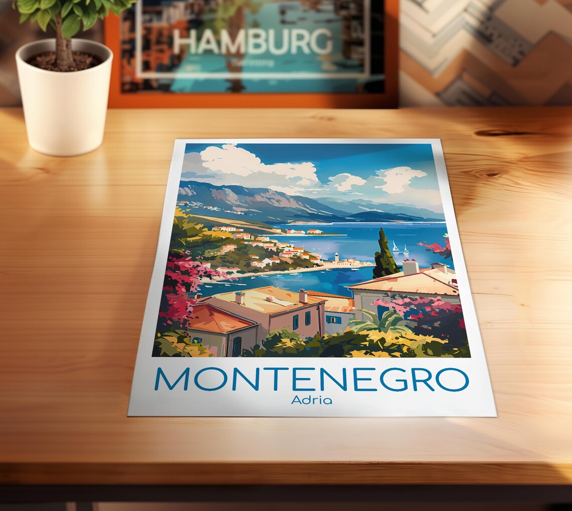 Montenegro Travel Poster, Montenegro Poster Wall Art, Adriatic Vintage ...