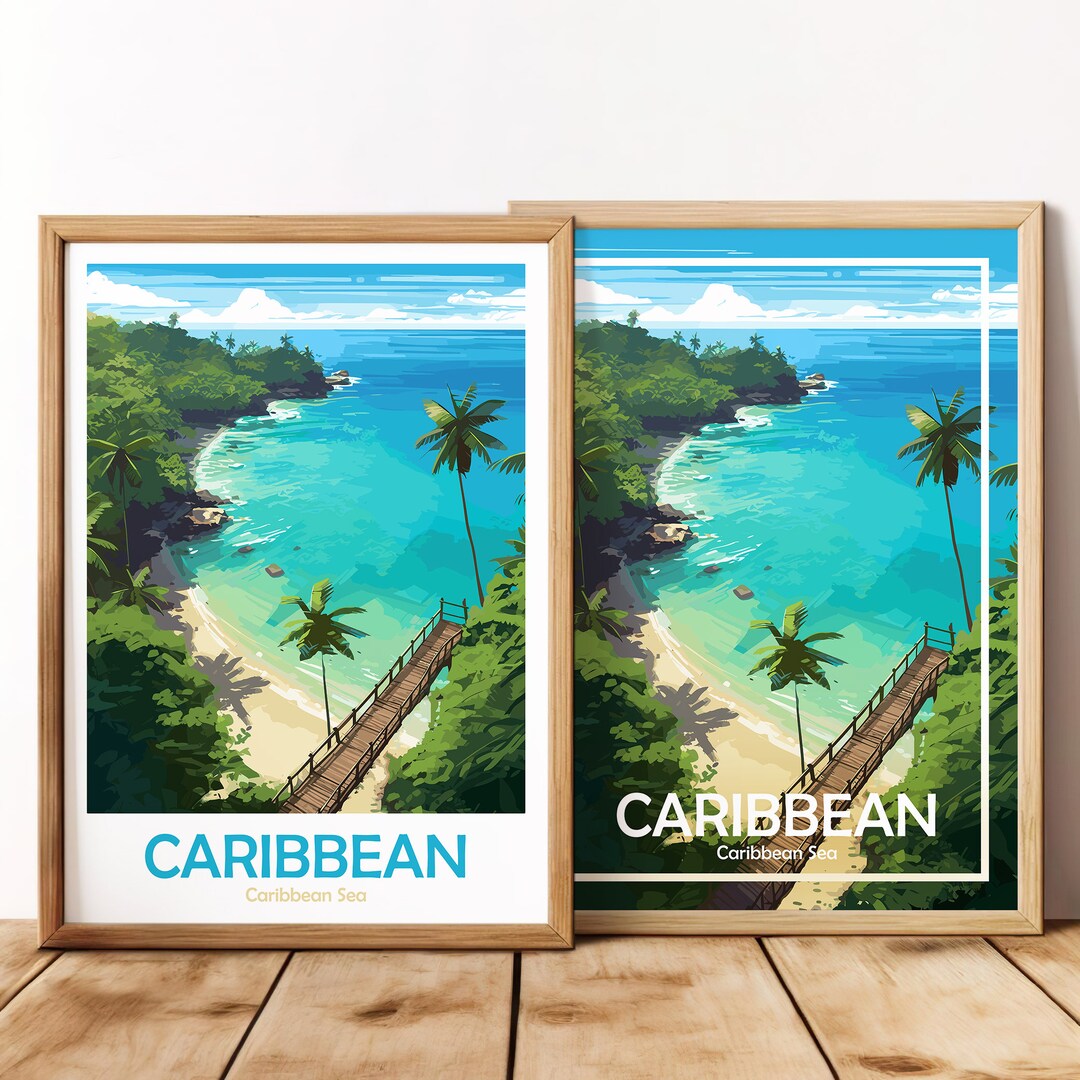 Caribbean Travel Poster Caribbean Poster Wall Art Vintage - Etsy