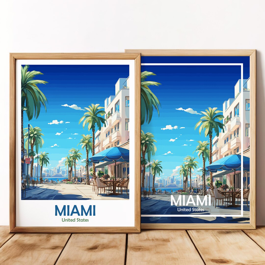 Miami Travel Poster Miami Poster Wall Art United States - Etsy