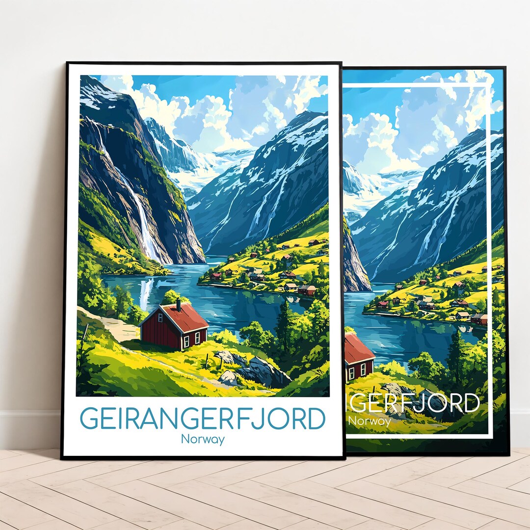 Geirangerfjord Travel Poster Norway Poster Wall Art Vintage ...