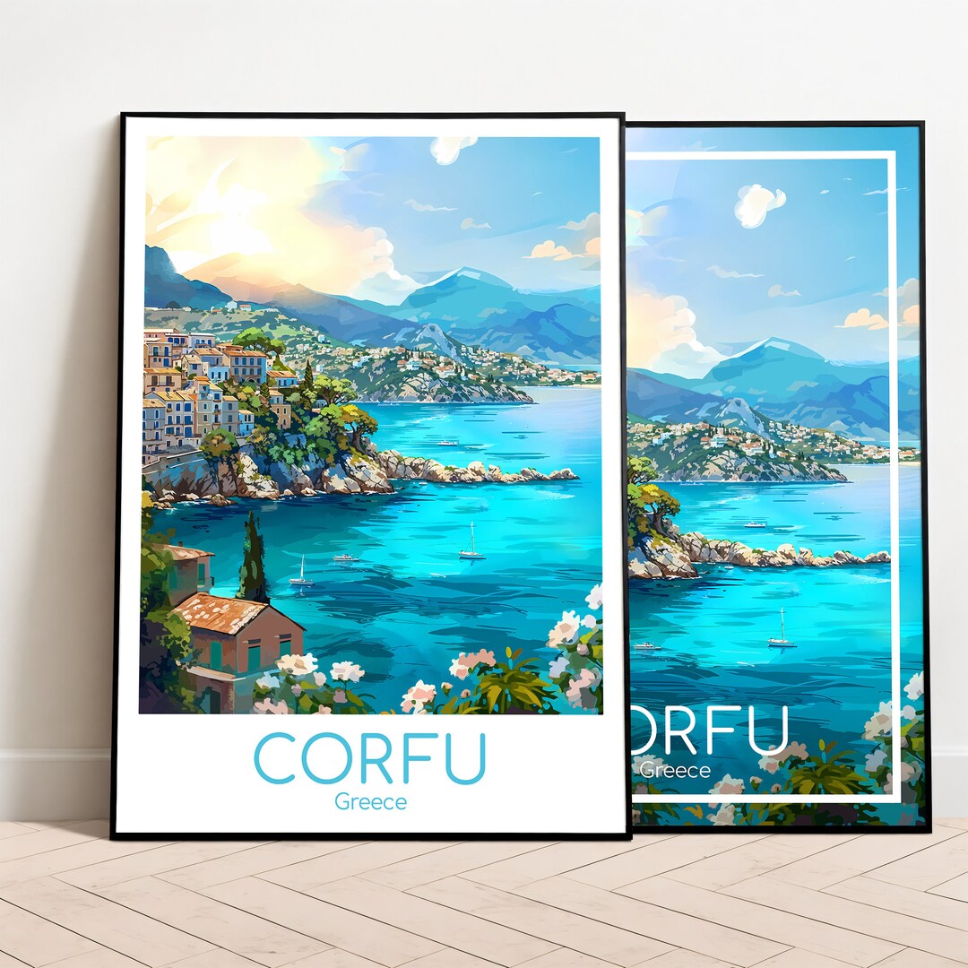 Corfu Travel Poster Island Corfu Poster Island Wall Art Greece Vintage ...
