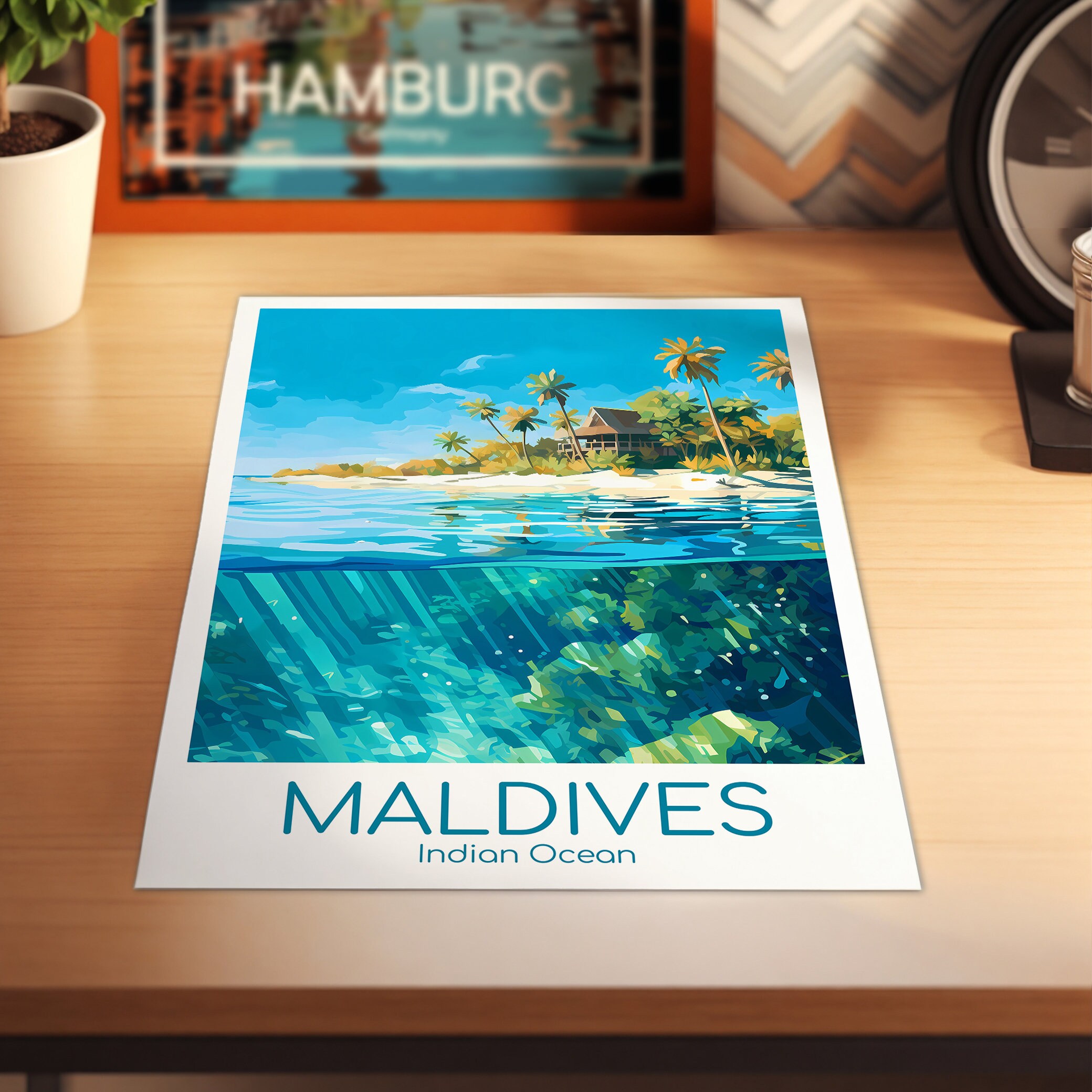 Maldives Travel Poster Maldives Poster Wall Art Indian Ocean Vintage ...