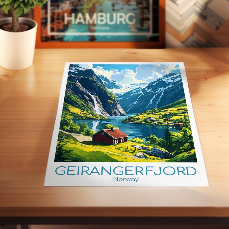 Geirangerfjord Travel Poster Norway Poster Wall Art Vintage ...