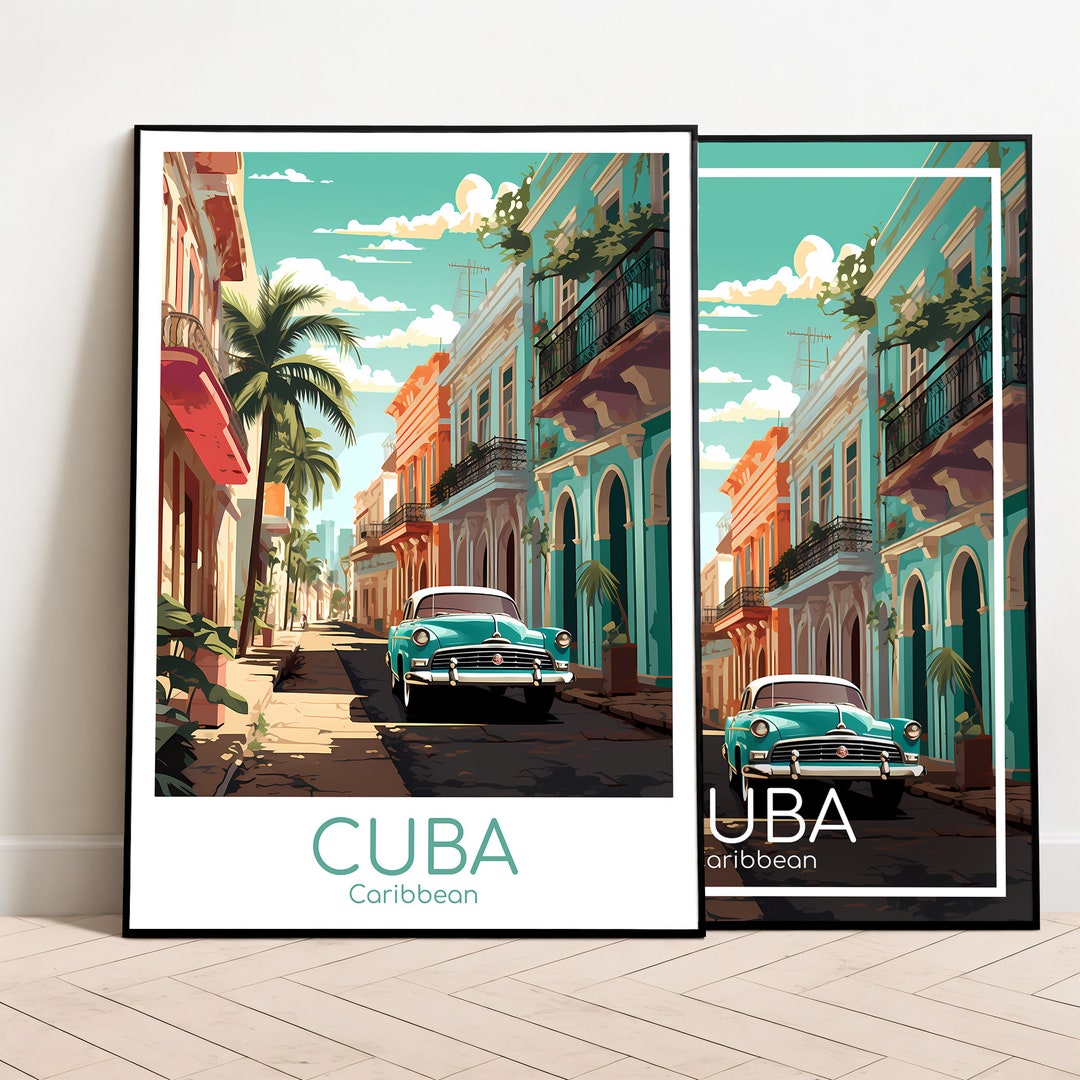 Cuba Travel Poster Cuba Poster Wall Art Caribbean Vintage Poster Travel ...