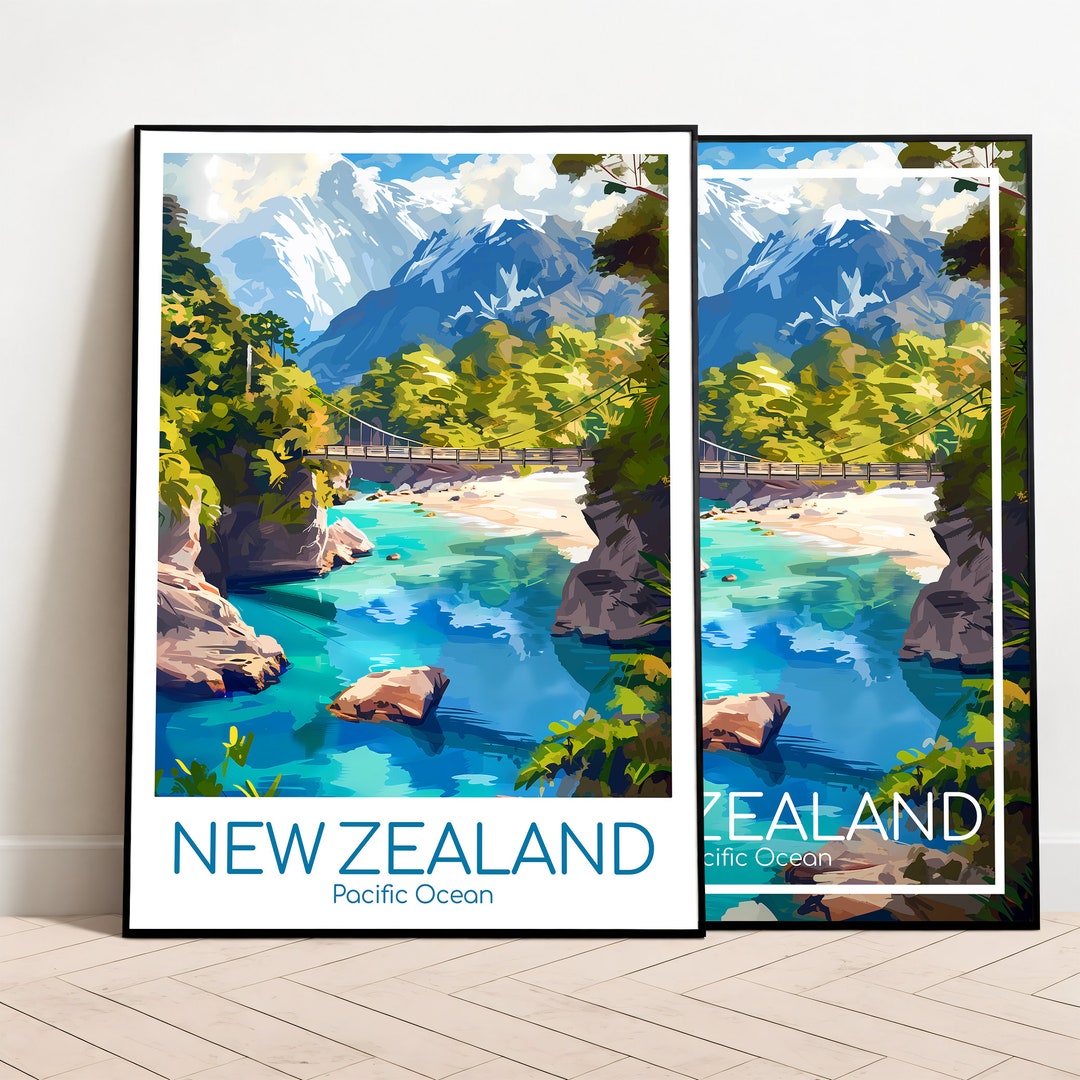 New Zealand Travel Poster New Zealand Poster Wall Art Pacific Vintage ...