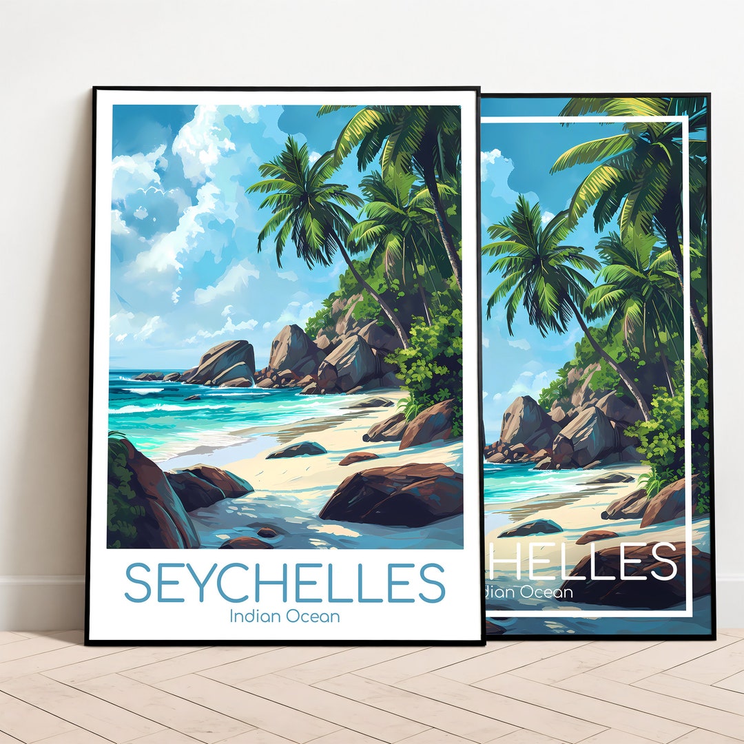 Seychelles Travel Poster Seychelles Poster Wall Art Indian Ocean Vintage Poster Seychelles ...