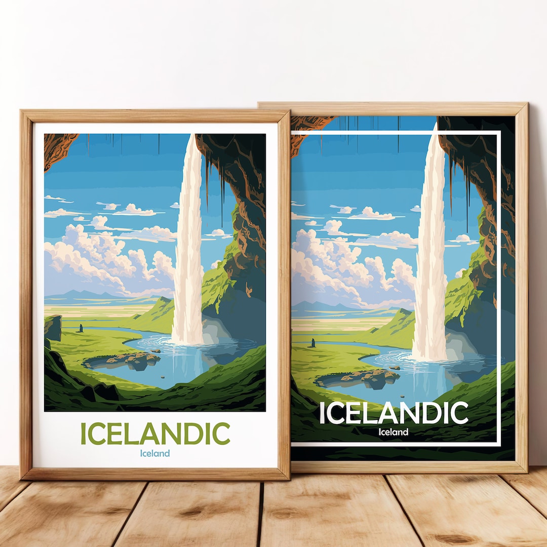 Iceland Reiseposter Iceland Poster Wall Art Seljalandsfoss Vintage ...