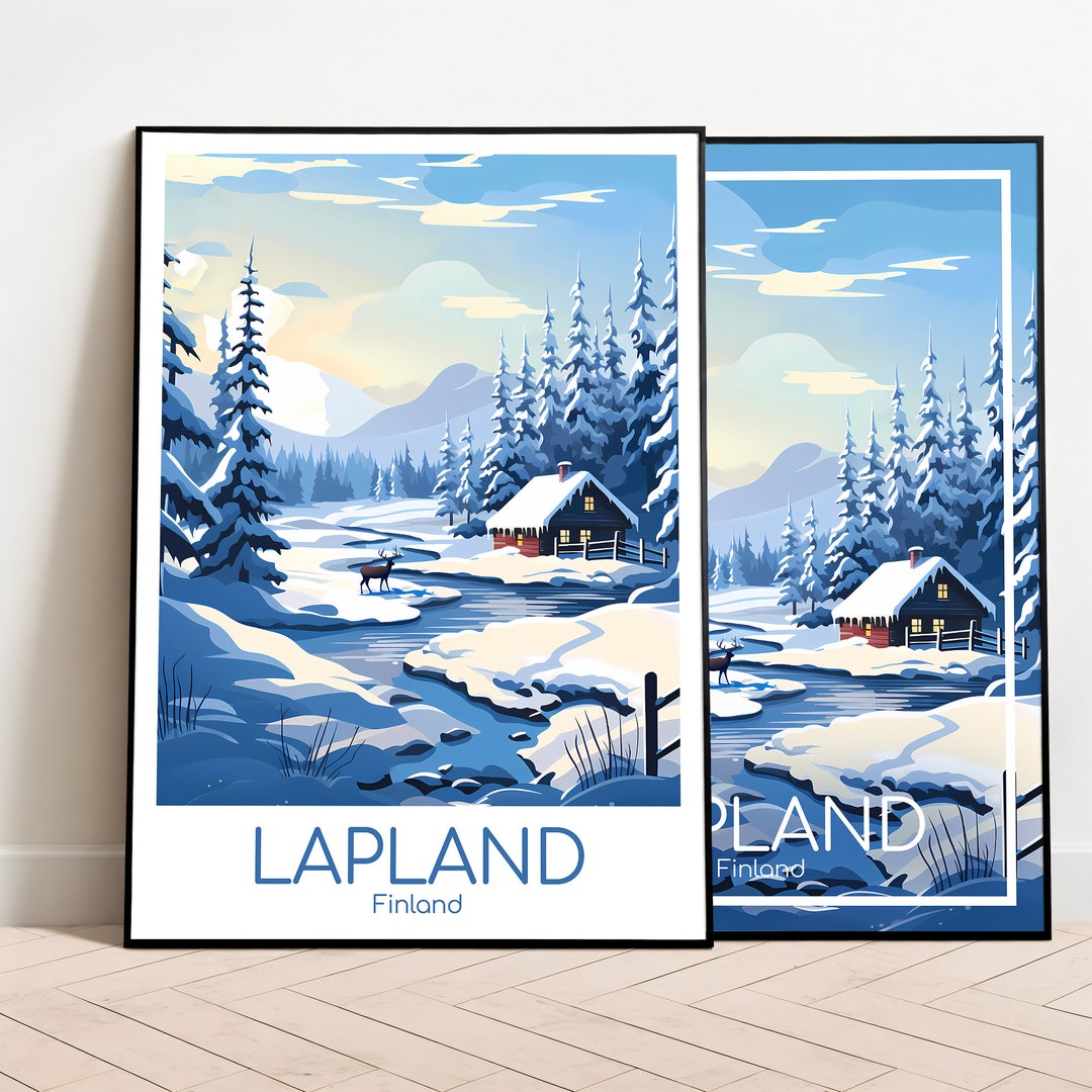 Lapland Travel Poster Lapland Poster Wall Art Finland Vintage Poster ...