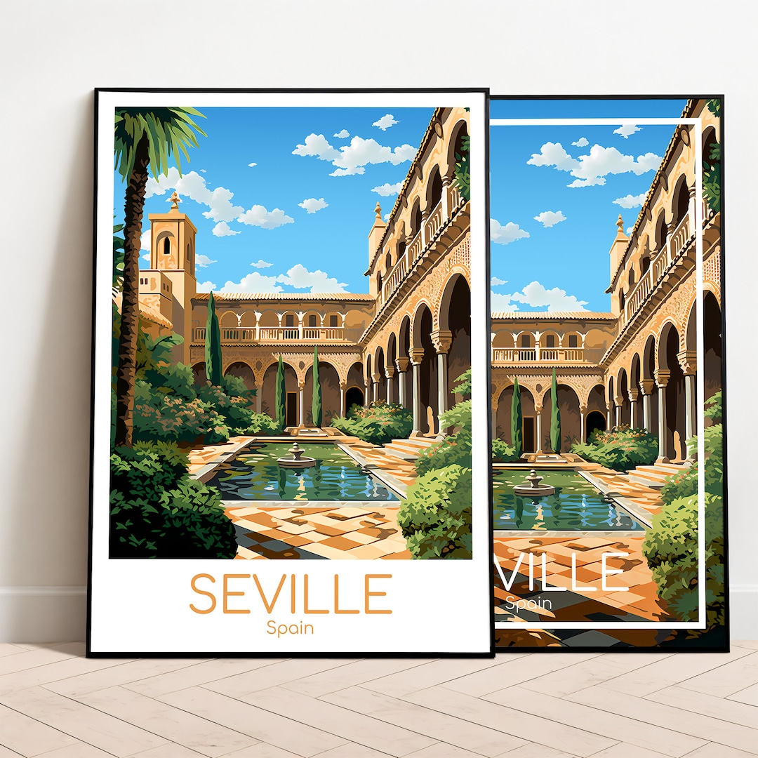 Seville Travel Poster Alcázar Seville Poster Alcázar Spain Vintage ...