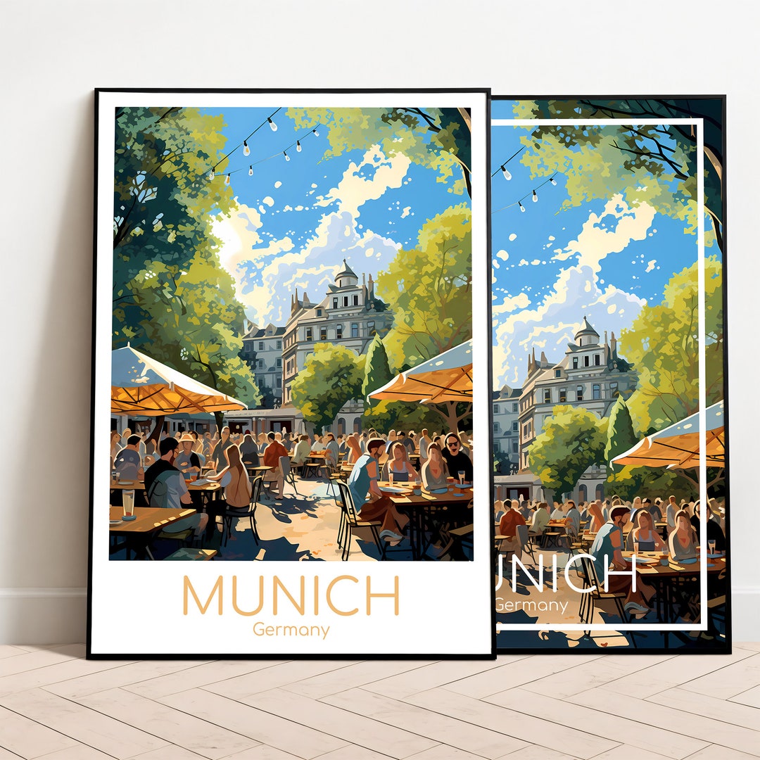 Munich Travel Poster Munich Poster Wall Art Beer Garden Germany Vintage ...