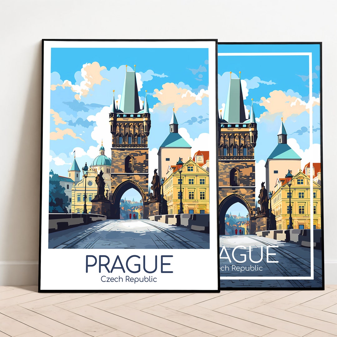 Prague Travel Poster Charles Bridge Prague Poster Wall Art Czech ...