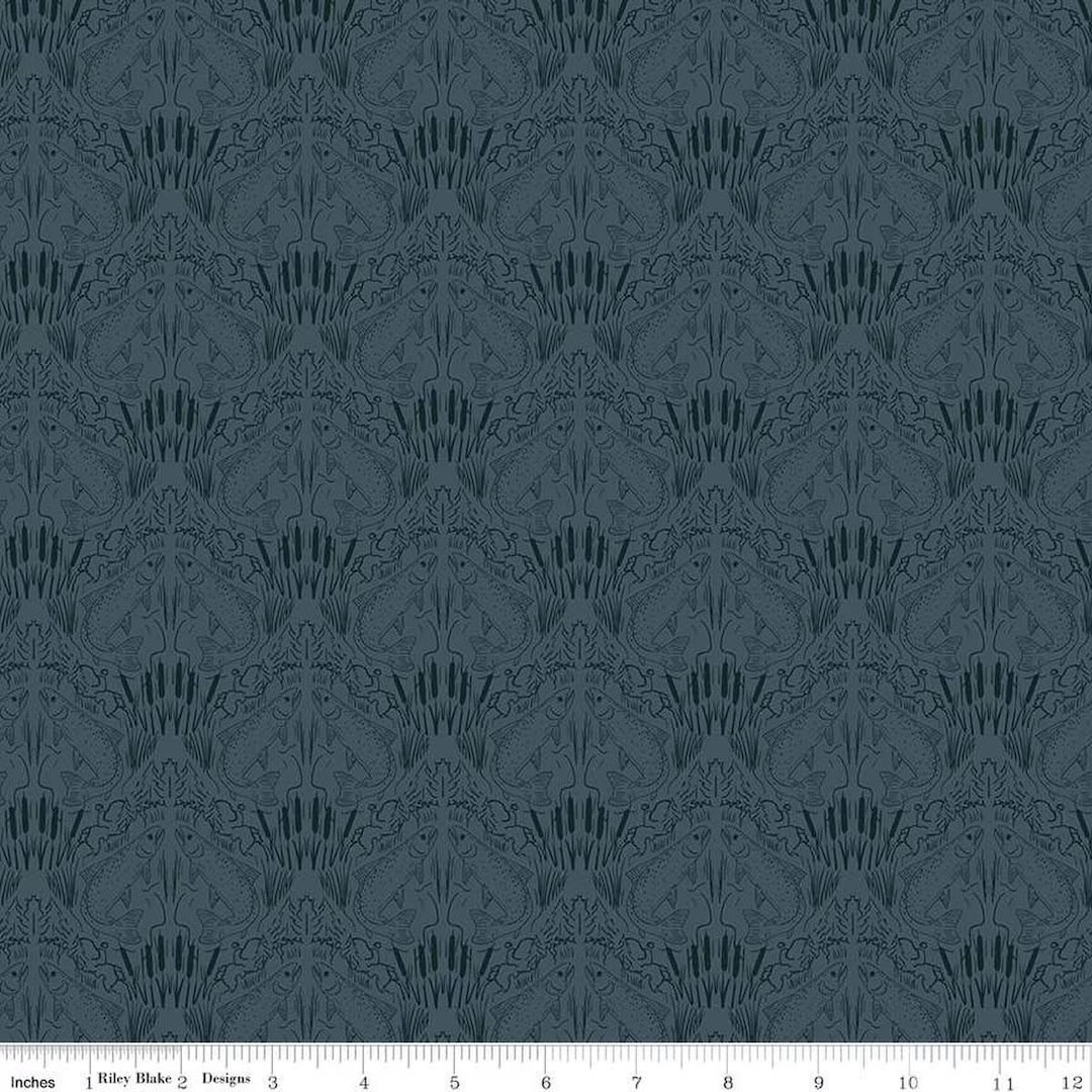 First Catch Fish Navy Fish and Cattails Fabric Let’s Wander Collection ...