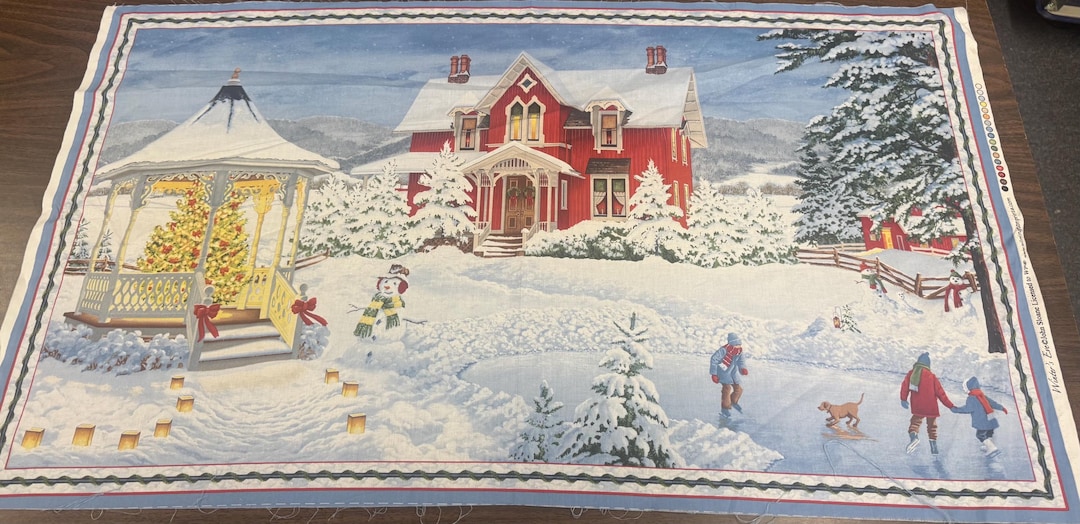 Winters Eve Horizontal Quilt Panel Gazebo and Ice Skating - Etsy