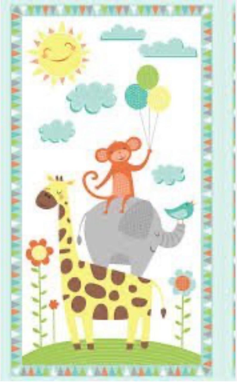 Jungle Animals Flannel Baby Panel: Giraffe, Elephant, Monkey ...