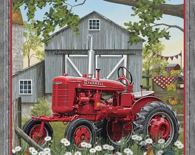 Farmall Tractor Barn Chicken Farm Scene Quilt Craft Panel 43/44” Wide ...