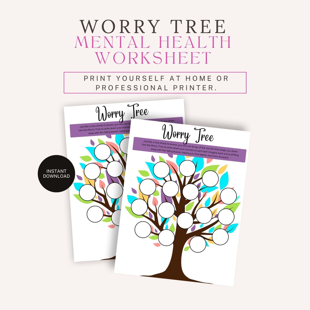 Worry Tree Mental Health Worksheet - Printable PDF for Anxiety Relief ...
