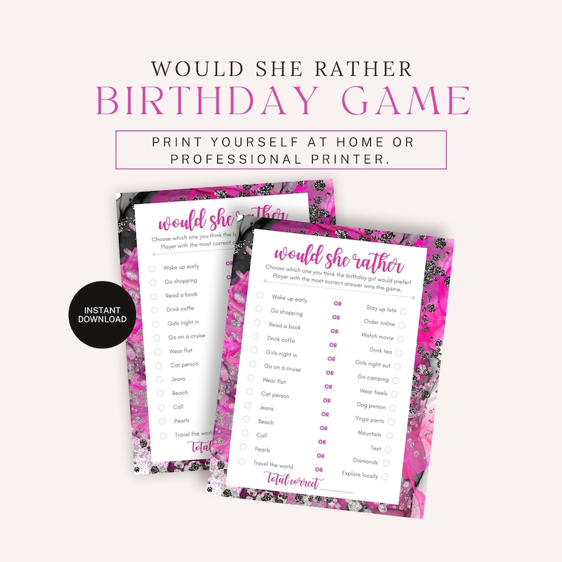 Would She Rather - Birthday Game Printable DIY PRINT at HOME - Etsy