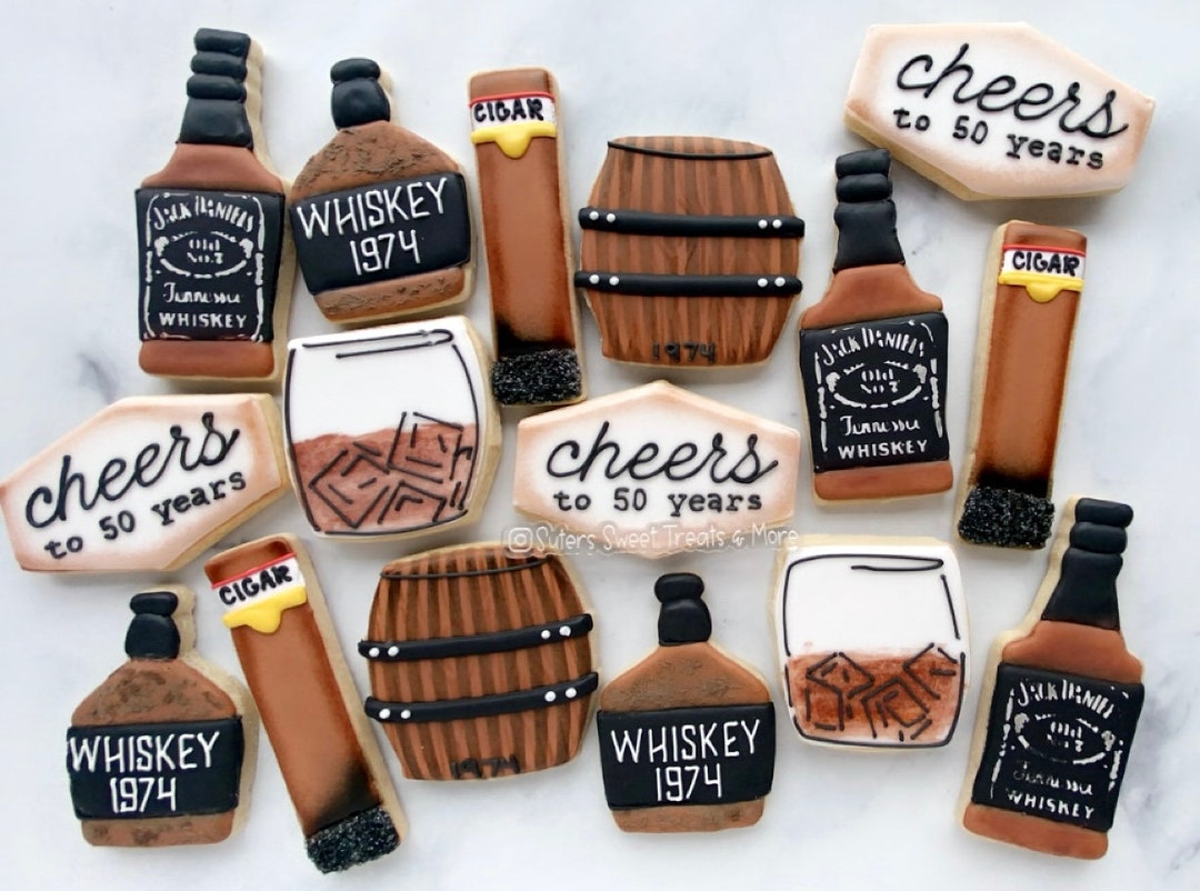 Cheers Birthday Party Cookies, Cheers Party Favors, Whiskey Bottles ...
