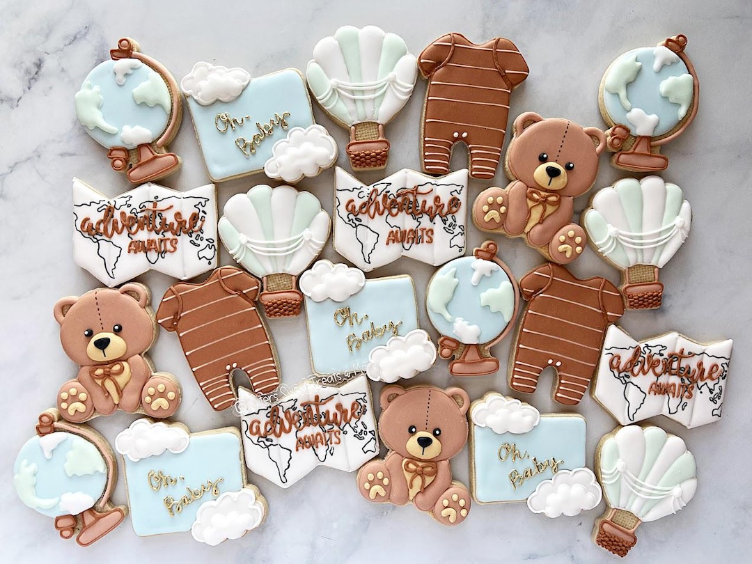 Adventure Awaits Baby Shower Cookies, Bear Shower, Oh Baby Shower, Baby ...