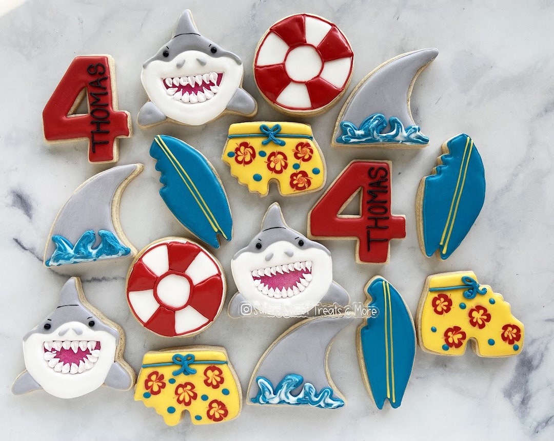 Shark Party, Shark Week, Shark Birthday Party, Decorated Cookies, Shark ...