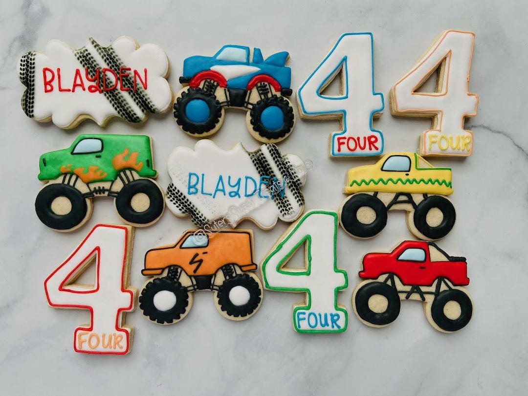 Monster Truck Decorated Cookies, Truck Cookies, Crash Birthday, Mud ...