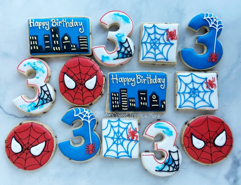 Spider-man Birthday Decorated Cookies: Superhero Party Favors - Etsy