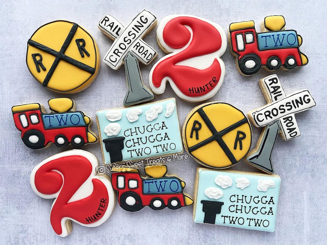 Chugga Chugga Two Two Decorated Cookies, Train Birthday Party Favors ...