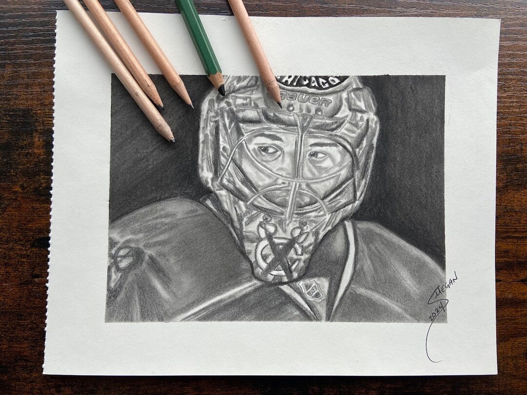 Corey Crawford Sketch Drawing, NHL Gifts, Hockey Drawings, Chicago ...