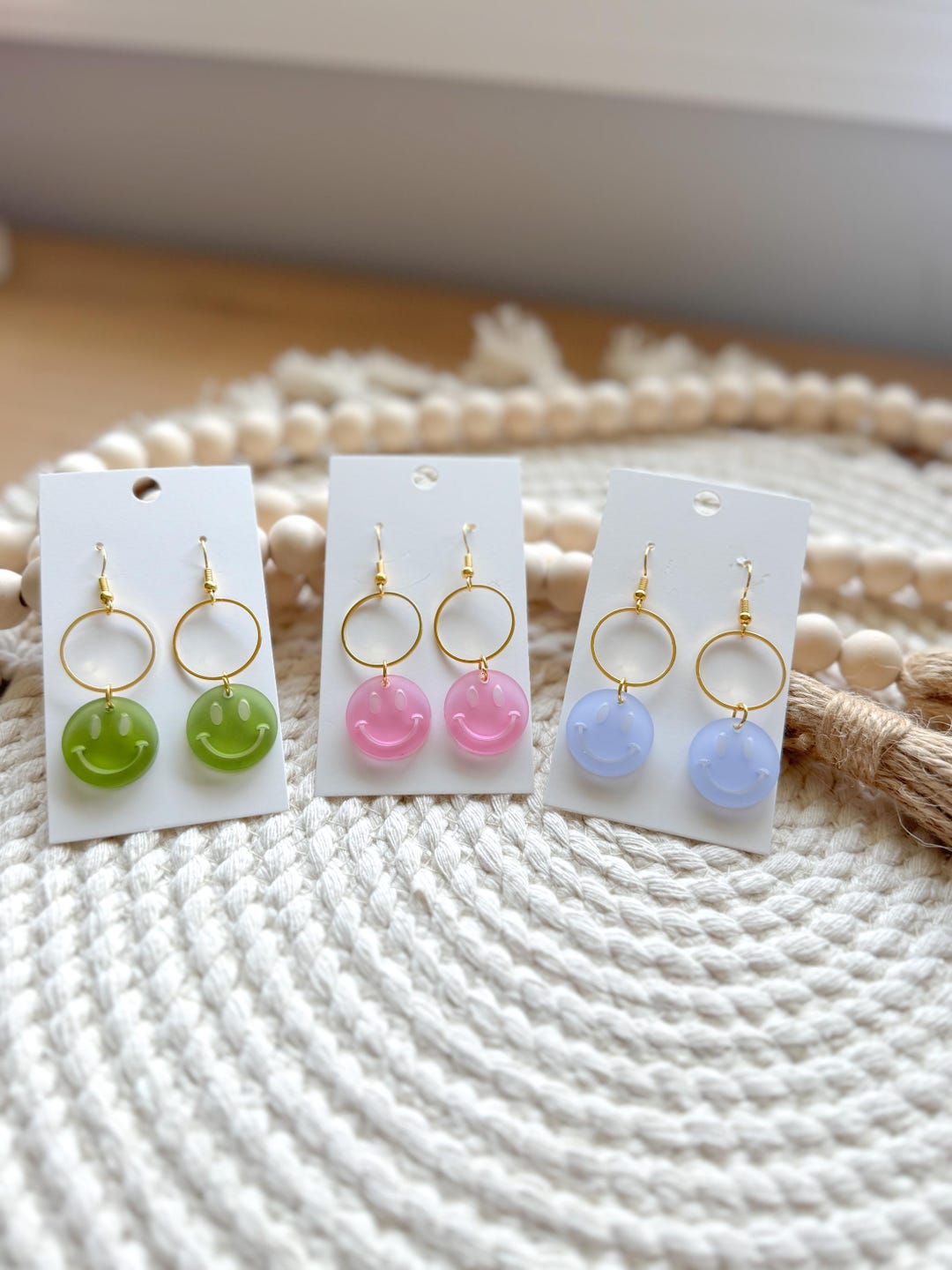 Handmade Smiley Face Dangle Hoop Earrings - Etsy