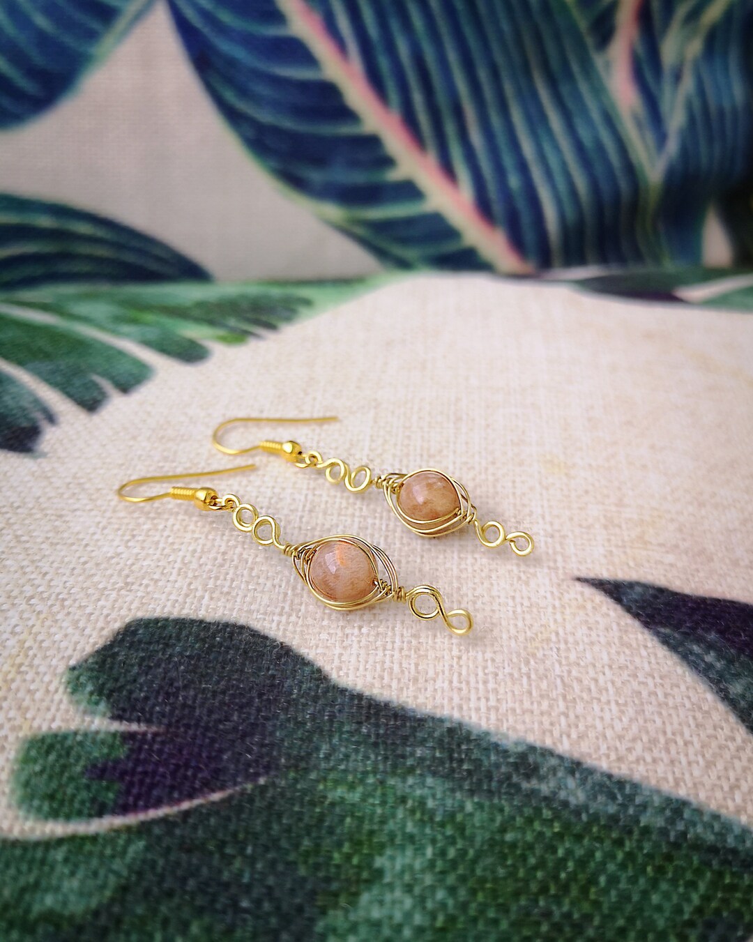 Earrings With Moonstone Pearl Wire Wrapping Gemstone Brass Hippie Boho ...