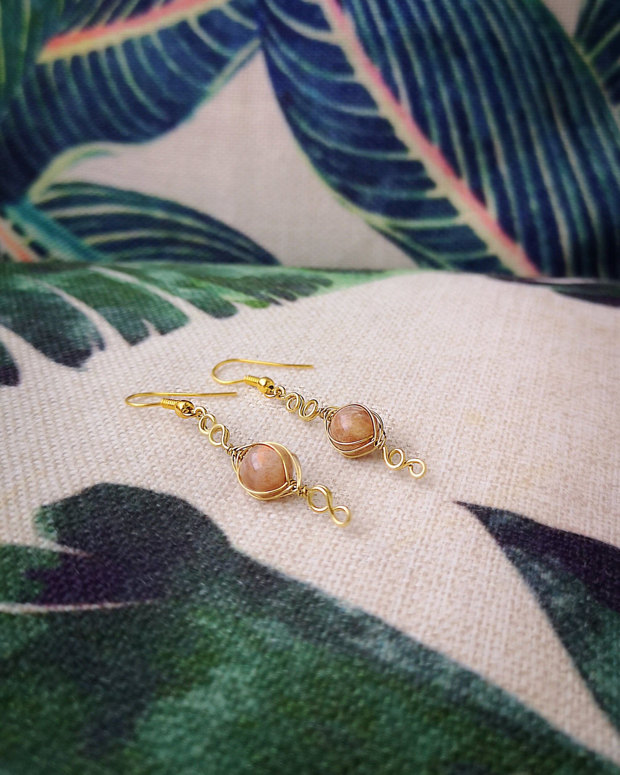Earrings With Moonstone Pearl Wire Wrapping Gemstone Brass Hippie Boho ...