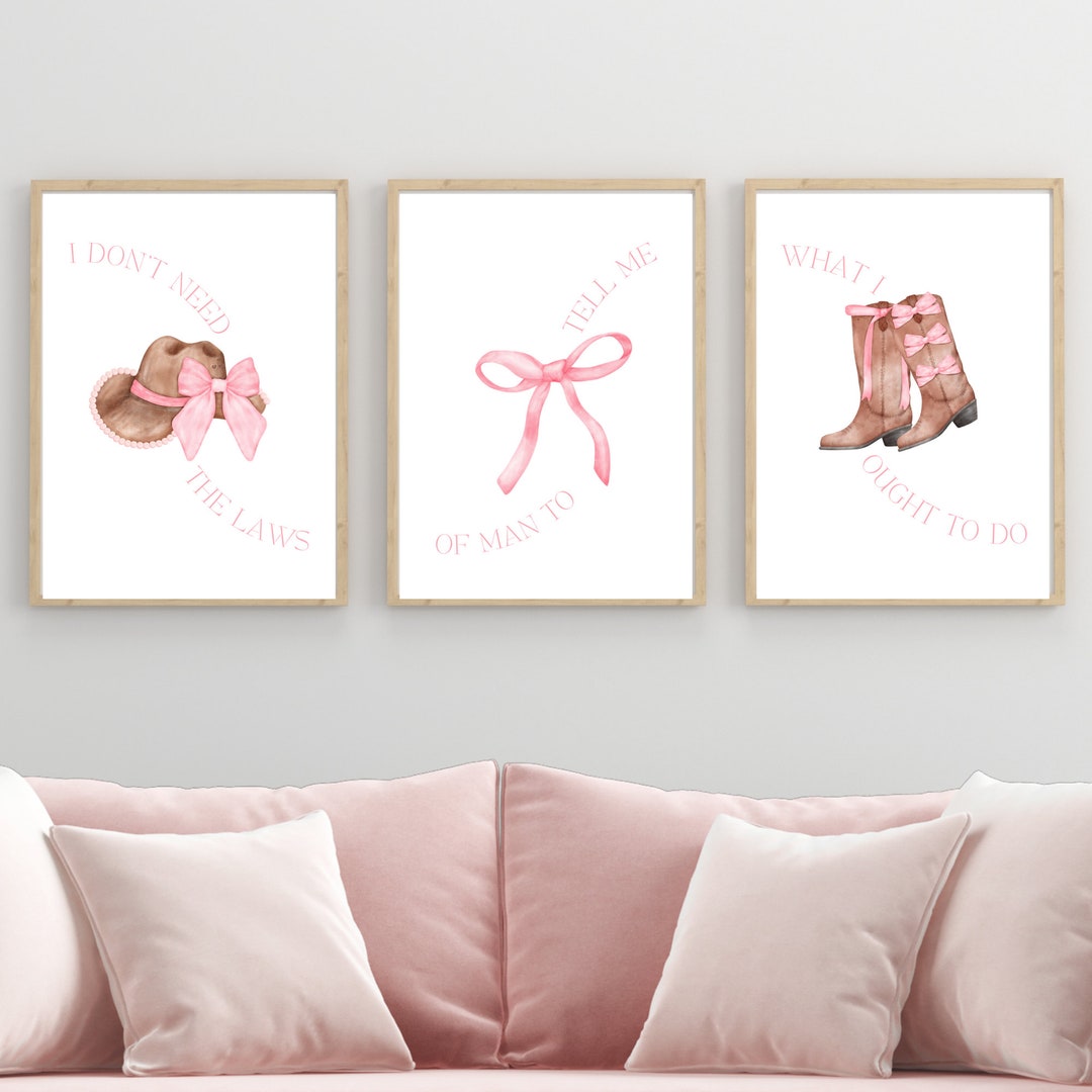 Cowboy Pink Bows Wall Art, Cowboy Boots, Cowboy Hat Poster, Preppy ...