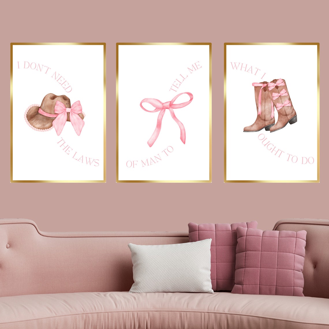 Cowboy Pink Bows Wall Art, Cowboy Boots, Cowboy Hat Poster, Preppy ...