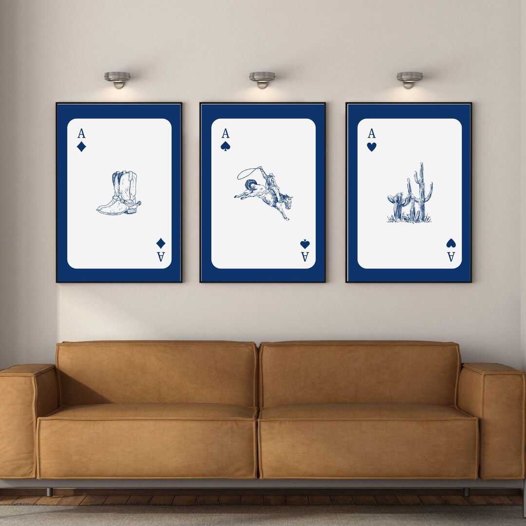 Western Wall Art, Set of 3 Cowboy Print, Playing Card Inspired ...