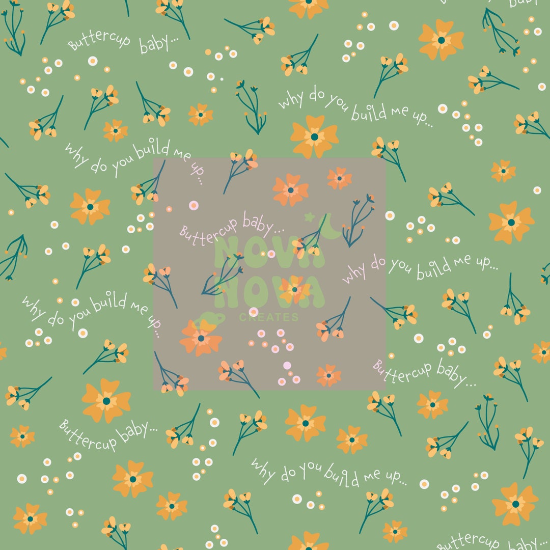 Green Buttercup Floral Pattern, Seamless Fabric Design (digital ...