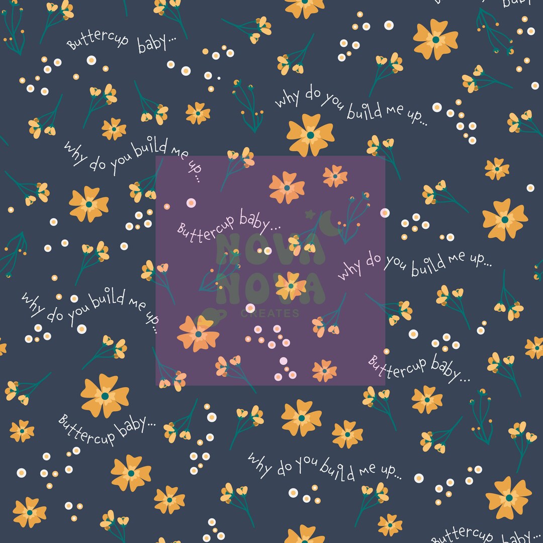 Navy Buttercup Floral Pattern, Spring Fabric Print (digital Download ...