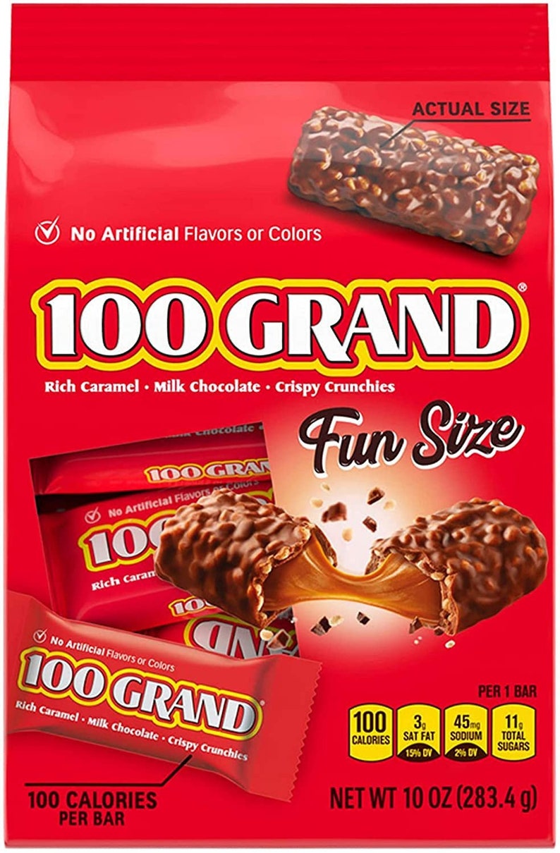 100 Grand Milk Chocolate Fun Size Candy Bars, Bulk Individually Wrapped ...