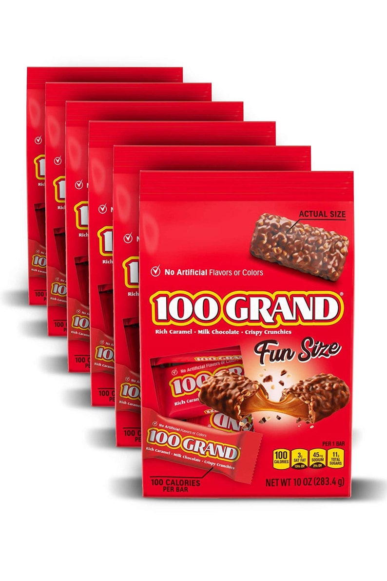 100 Grand Milk Chocolate Fun Size Candy Bars, Bulk Individually Wrapped ...
