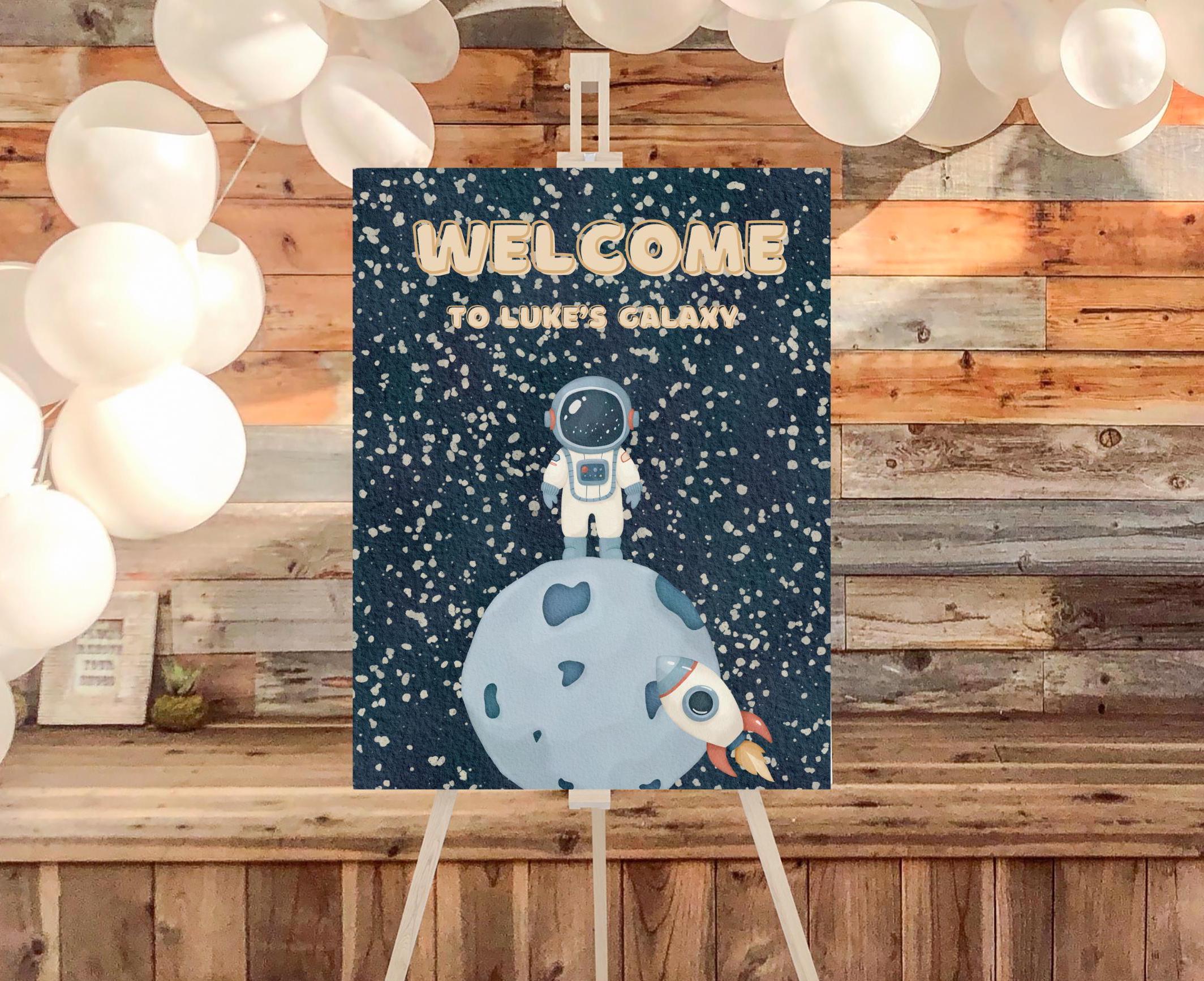 Spacethemed Birthday Sign Template, Editable Boys Space Bday Welcome ...