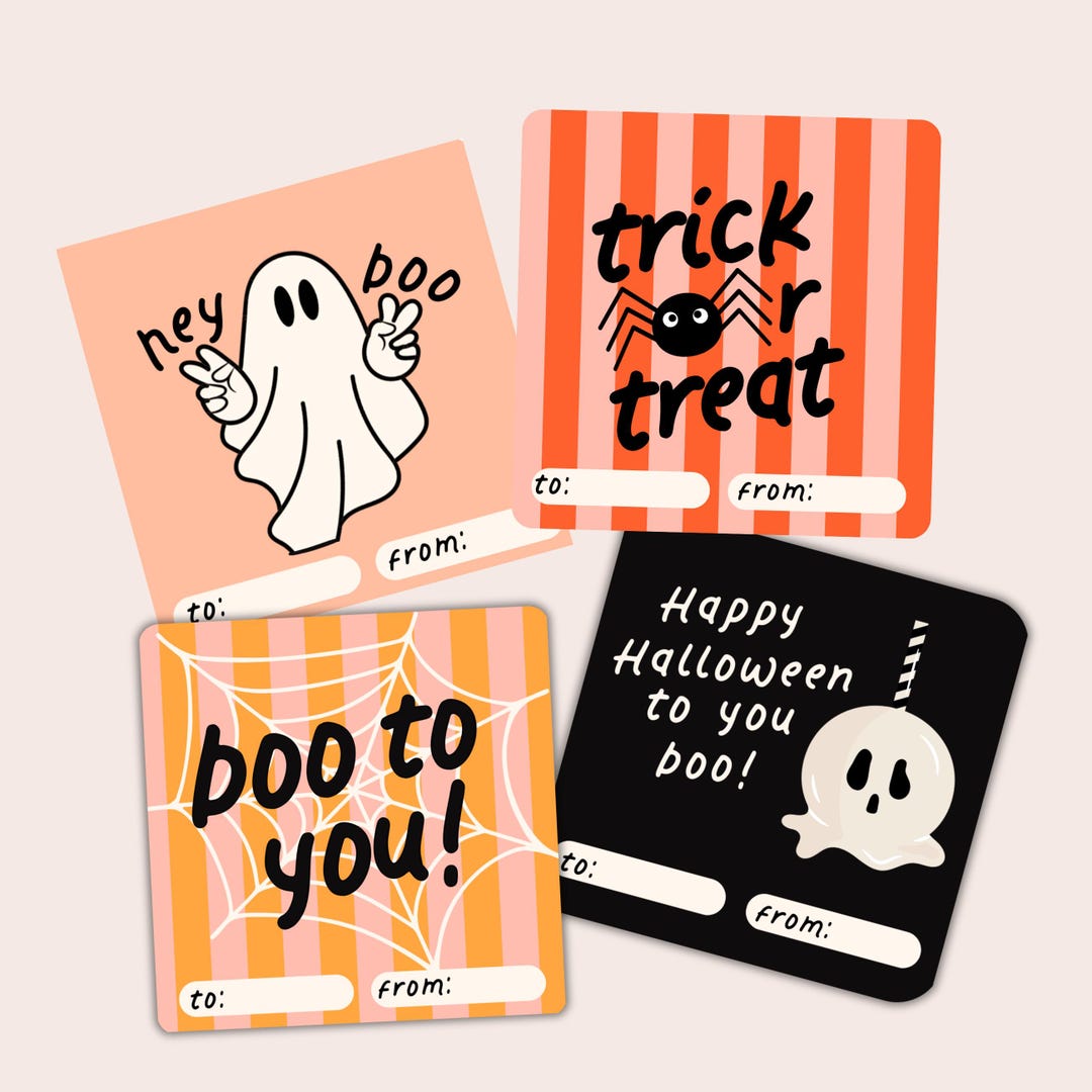 Printable Halloween Favor Tags: Pink & Orange Spooky Gift Tag Bundle ...