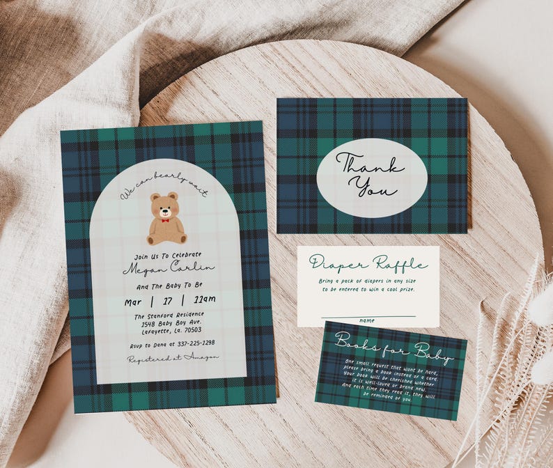 Editable Boys Baby Shower Invitation, Tartan Plaid Downloadable Invite ...