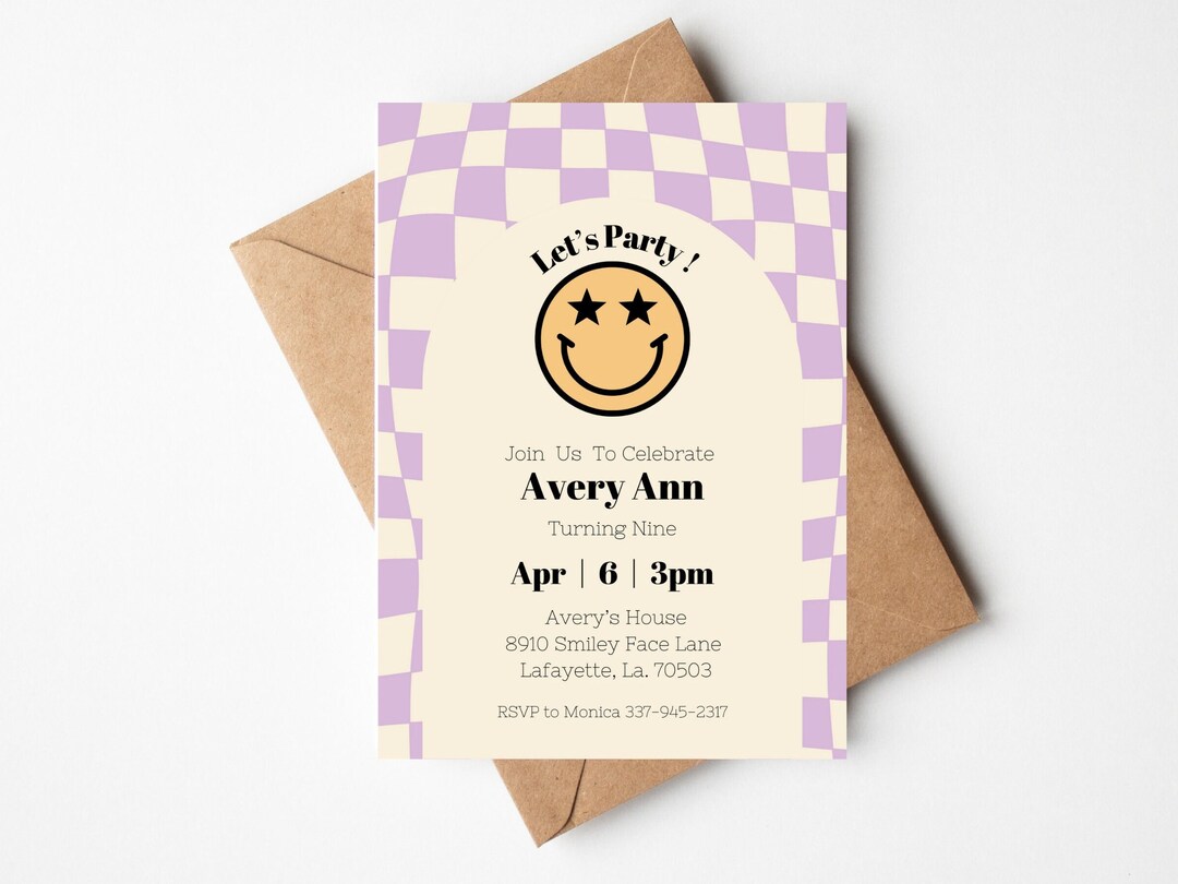 Editable Smiley Face Invite, Smiley Face Birthday, Emoji Invitation ...