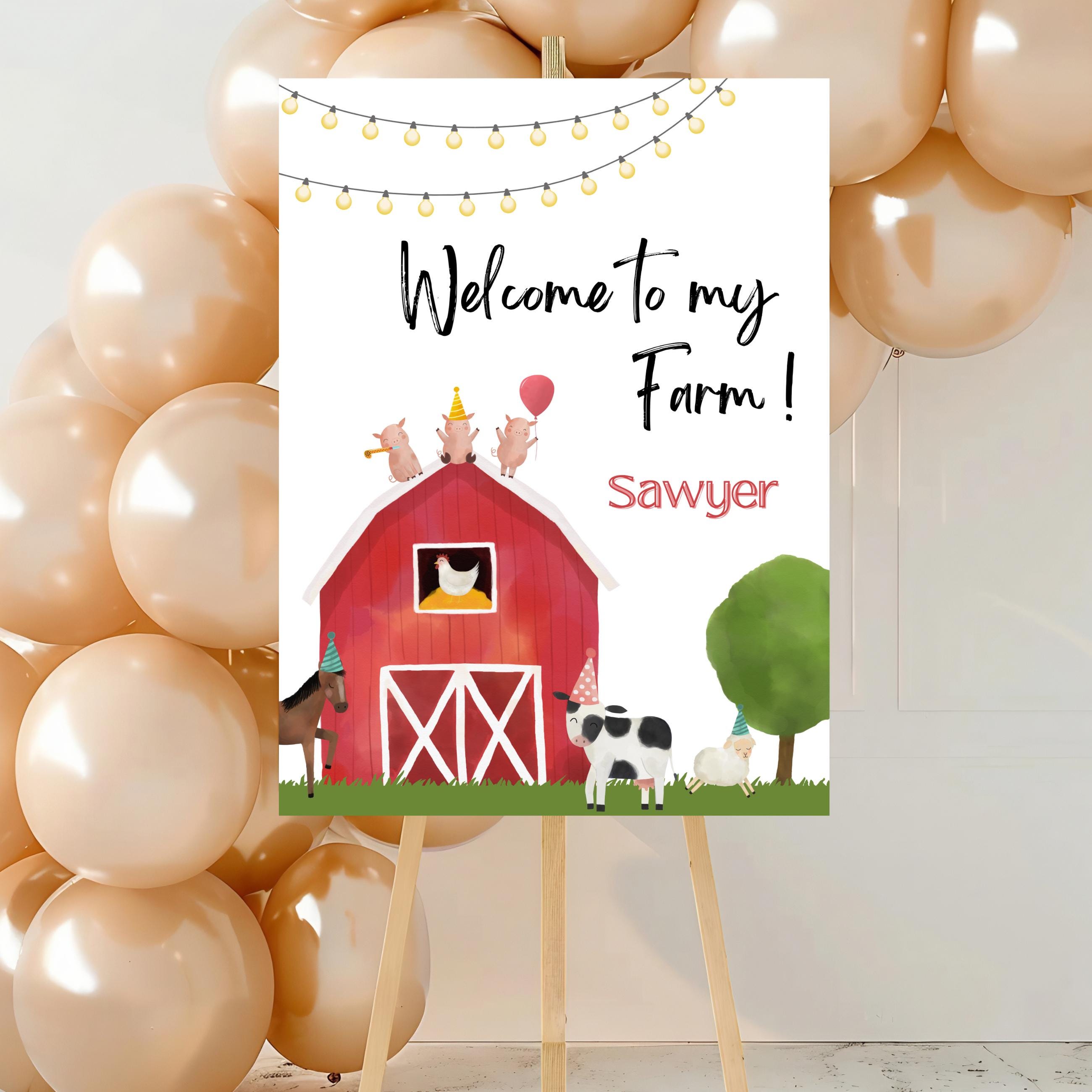 Farm Animal Birthday Sign, Printable Welcome Sign, Editable Signage ...