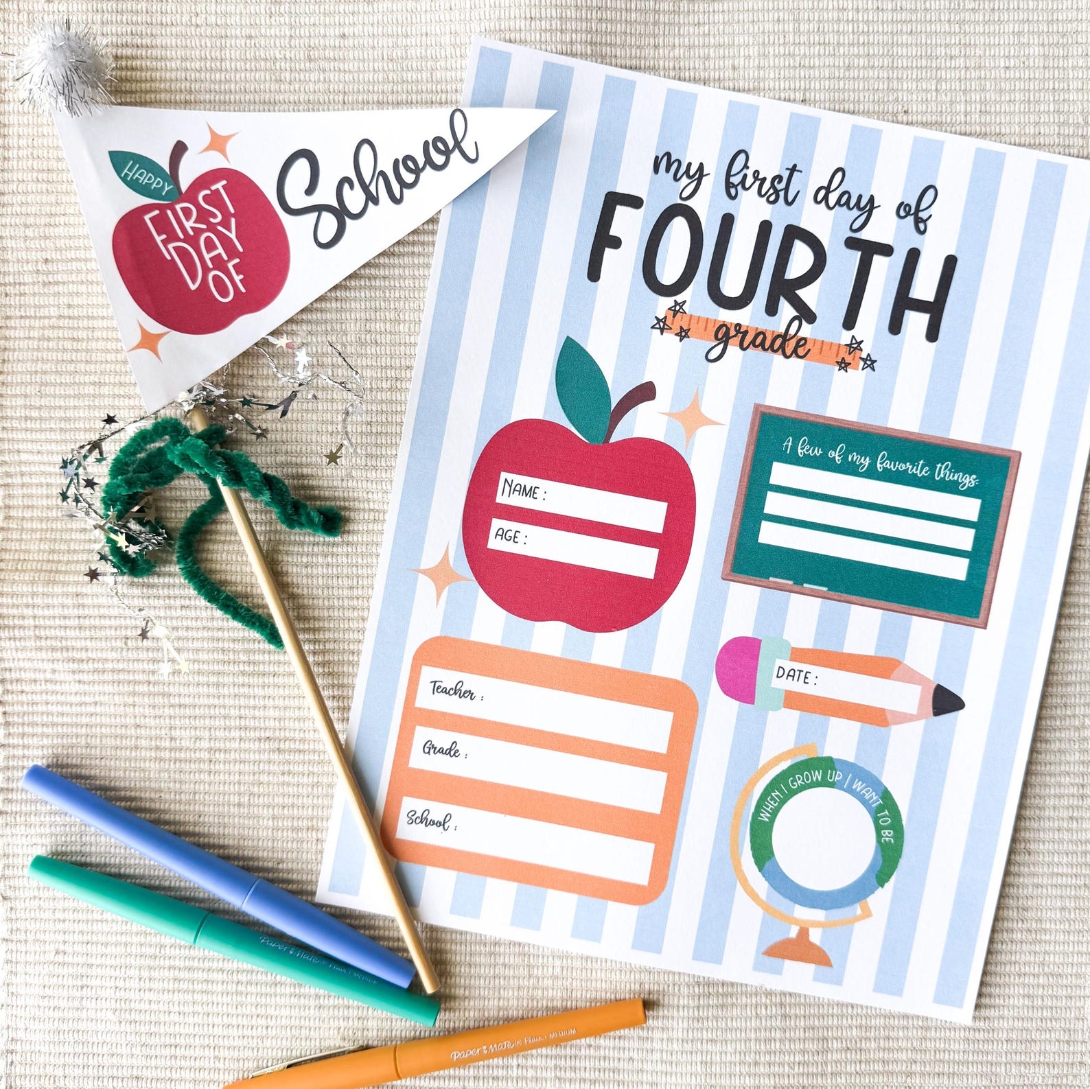 Back to School Flags, First Day of School Printable, Kids-gift Flags ...