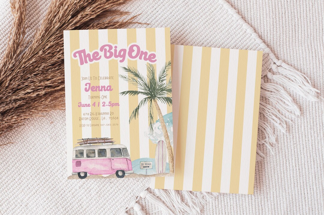 The Big One Birthday Invitation Template, Girls Beach Theme First Bday ...